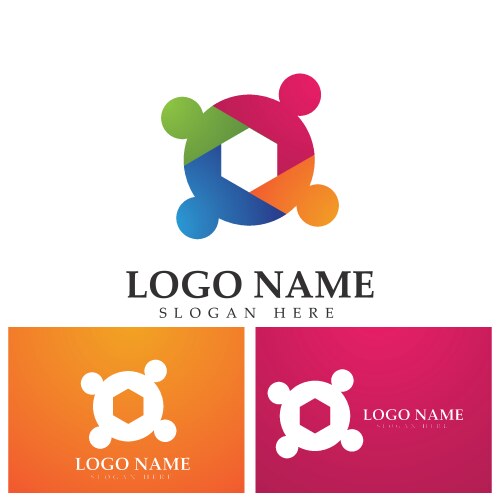 Teamwork connecting people hexagon concept logo Vector Image