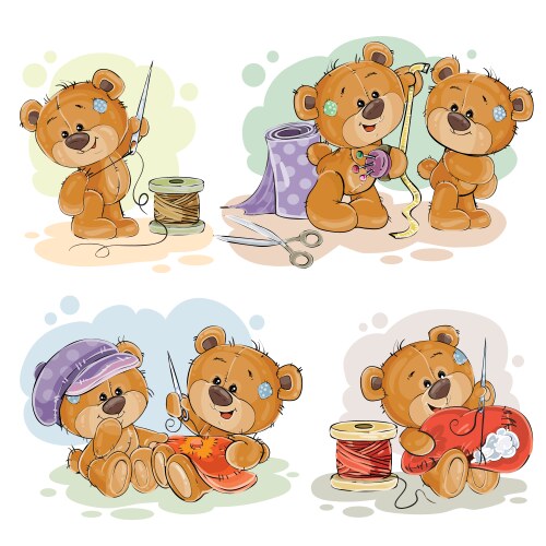 Set of numbers with a fun teddy bear Royalty Free Vector