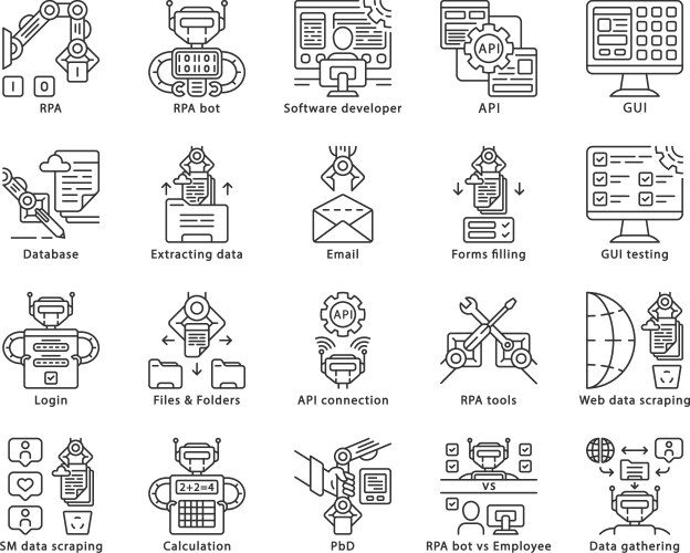 Laptop Showing Rpa Robotic Process Automation Vector Image