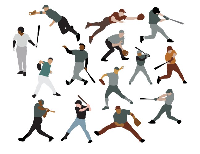 Baseball player throwing ball silhouette set Vector Image
