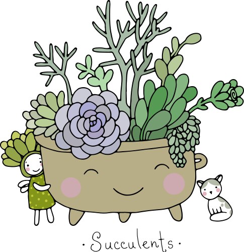 Cartoon cute succulents in pot Royalty Free Vector Image