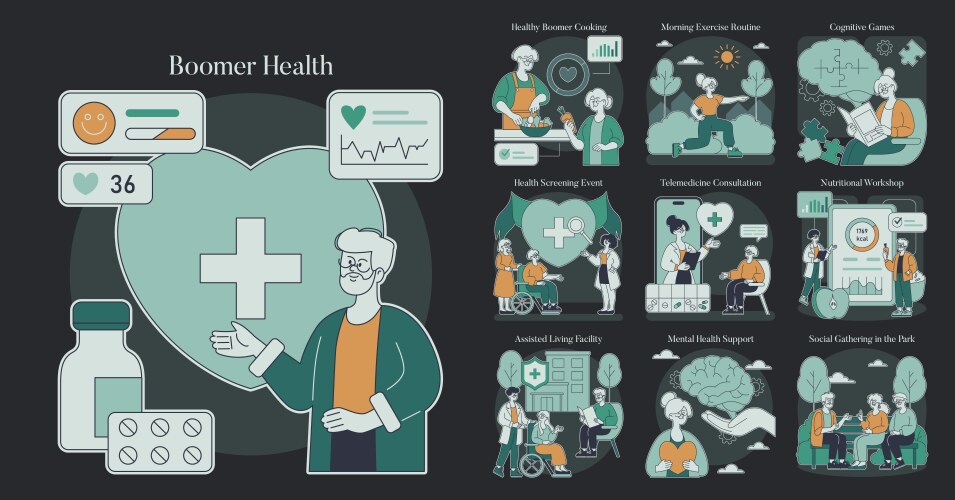 Boomer health flat Royalty Free Vector Image - VectorStock