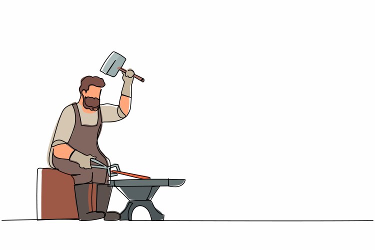Single one line drawing bearded blacksmith Vector Image