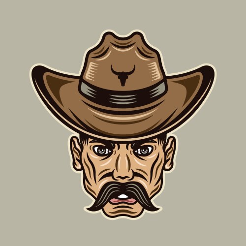 Cowboy man head with mustache in hat two styles Vector Image