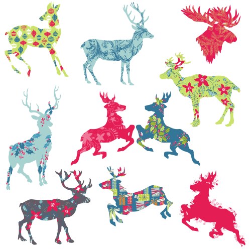 Set of reindeer christmas silhouettes Royalty Free Vector
