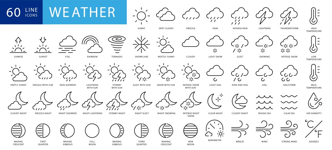 Weather Icons Set Isolated On A White Background Vector Image