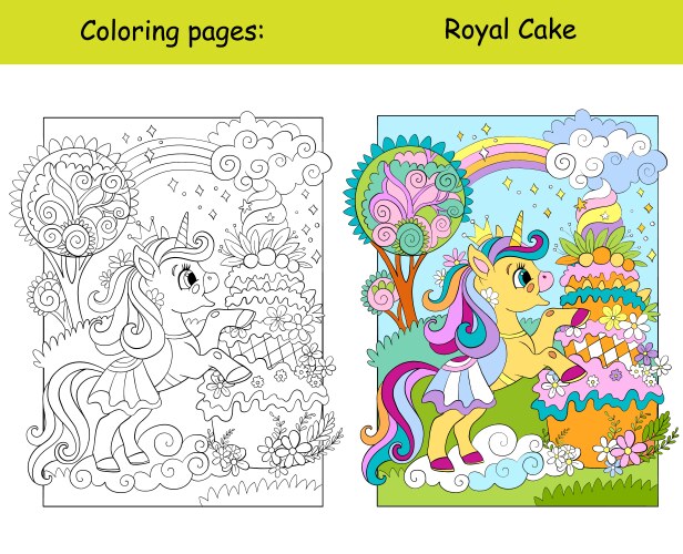 Cute summer unicorn with butterfly coloring Vector Image