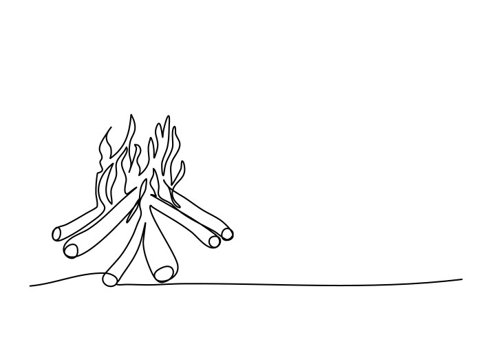 Campfire one line drawing Royalty Free Vector Image