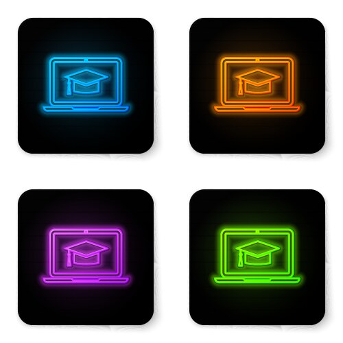 Glowing neon website on laptop screen icon Vector Image