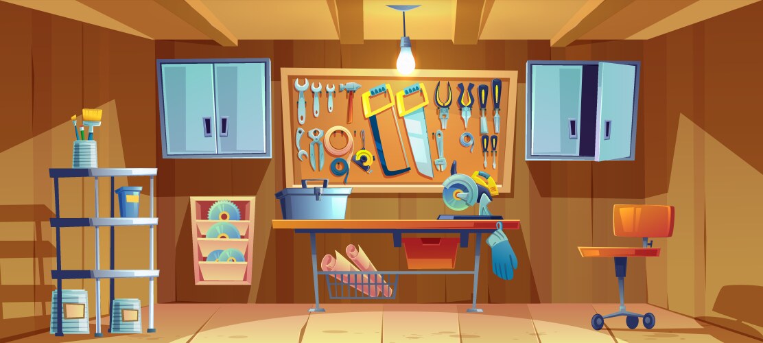 Workshop room with easel and tools for art design Vector Image