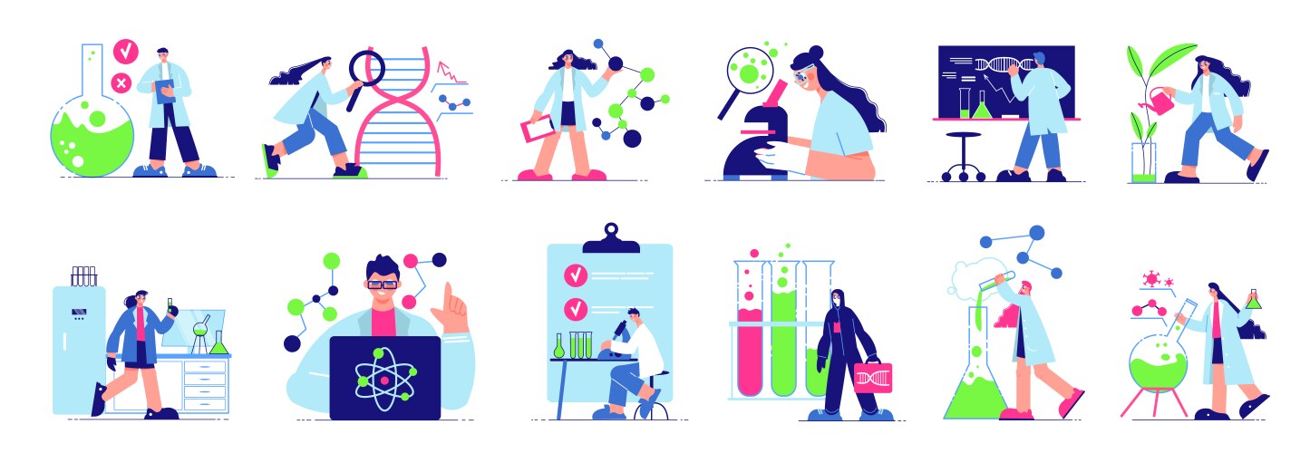 Science icons cartoon set Royalty Free Vector Image