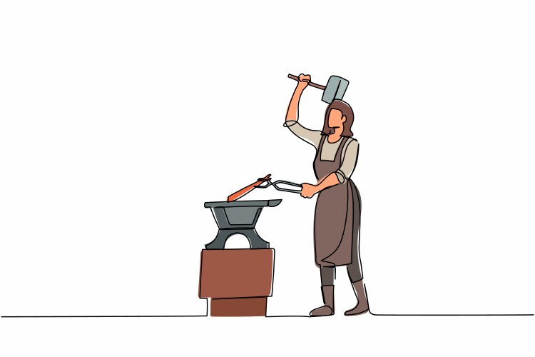 Single continuous line drawing blacksmith casting Vector Image