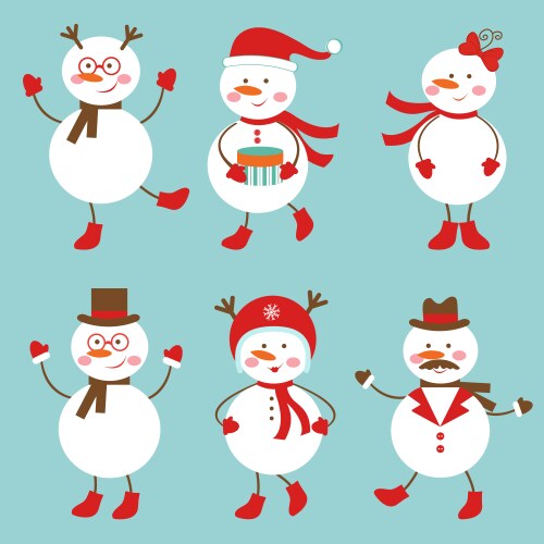Cute christmas snowmen flat Royalty Free Vector Image