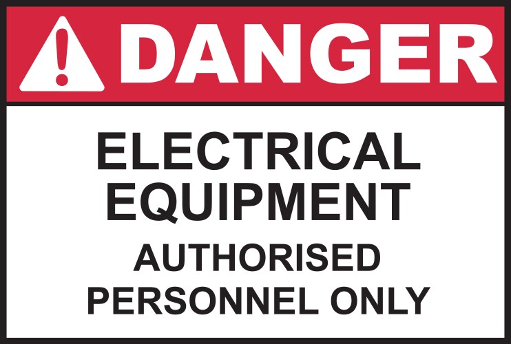 Safety first label electrical equipment Royalty Free Vector
