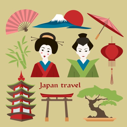Set of japan related icons Royalty Free Vector Image