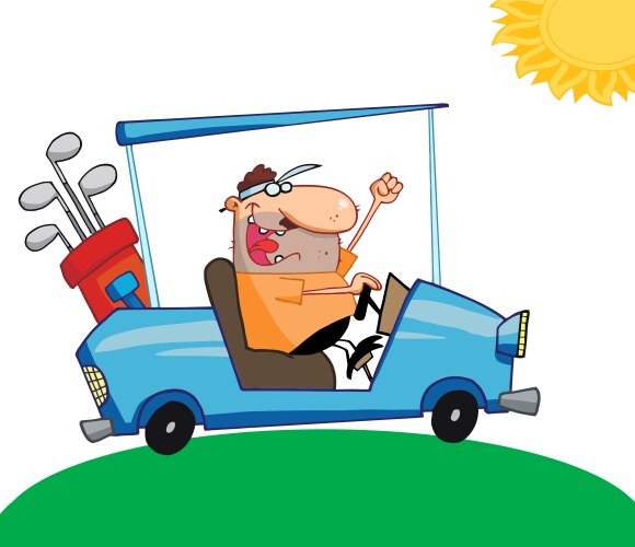 Happy golfer drives golf cart Royalty Free Vector Image