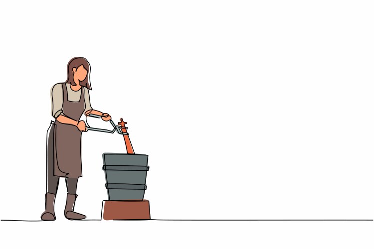 Single continuous line drawing blacksmith casting Vector Image