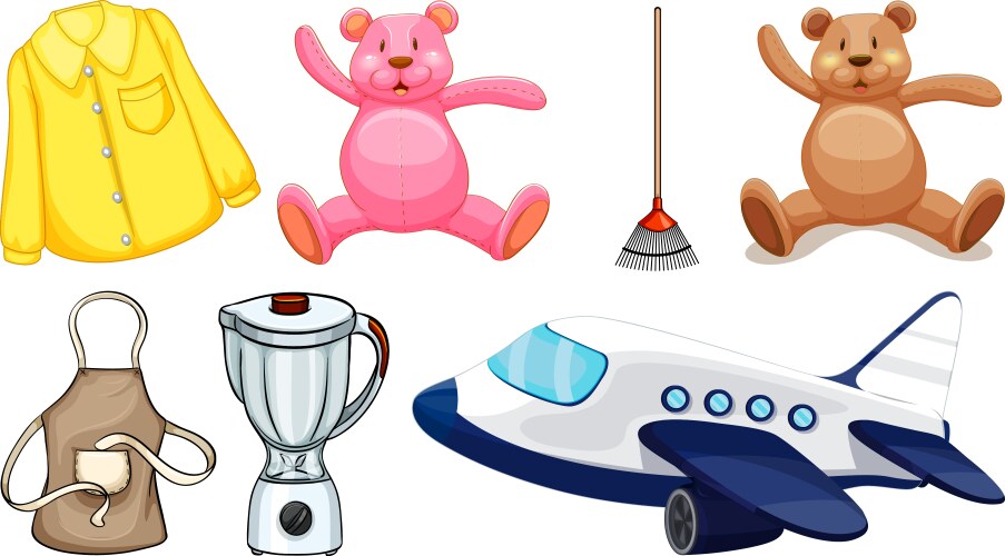 Isolated set many toys Royalty Free Vector Image