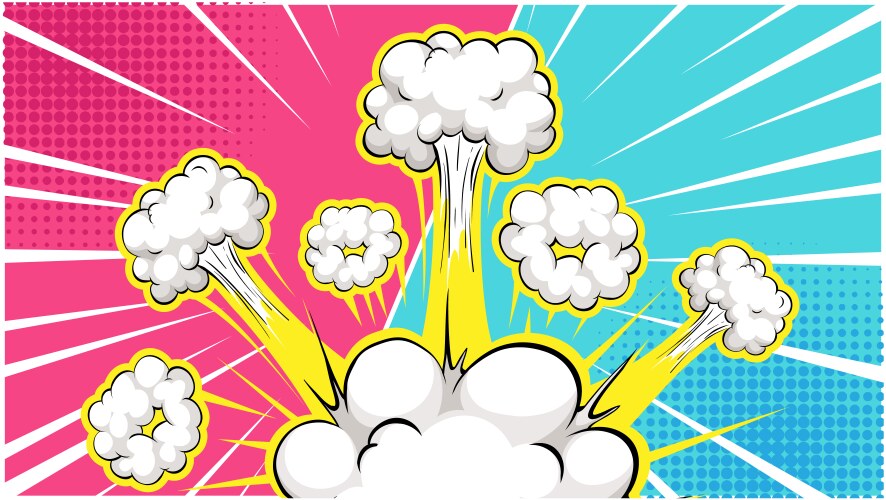 Colorful comic explosion with clouds and sparks Vector Image