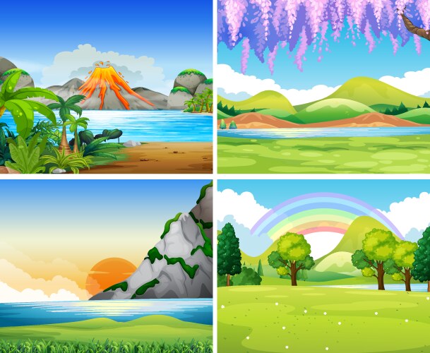 Six different scenes in nature setting cartoon Vector Image