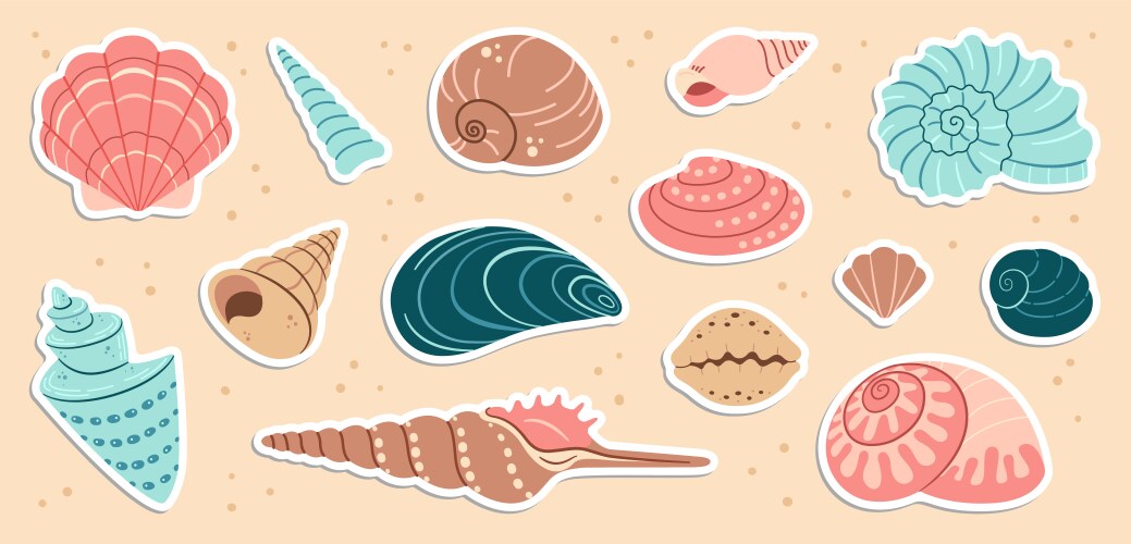 Sea shells sticker set trendy flat style hand Vector Image