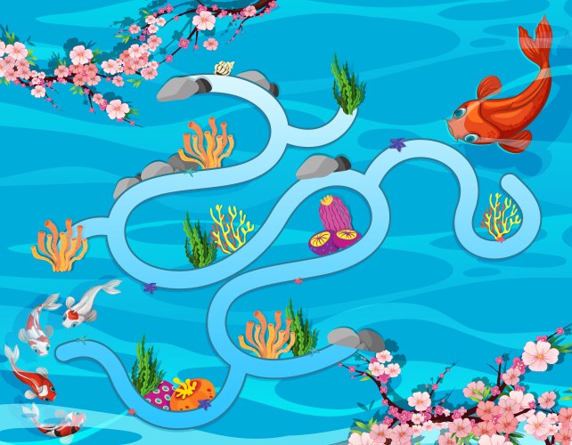 Underwater fish board game template Royalty Free Vector