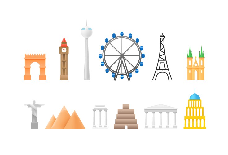 Icons world tourist attractions and architectural Vector Image