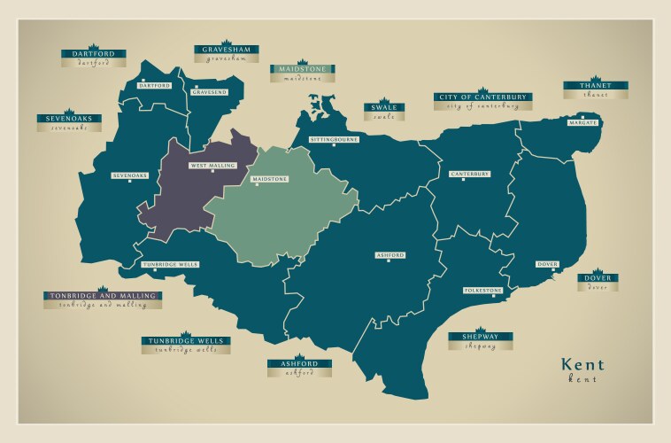 Modern map - kent county with districts uk Vector Image