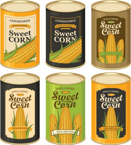 Tin can label for canned sweet corn with the cob Vector Image