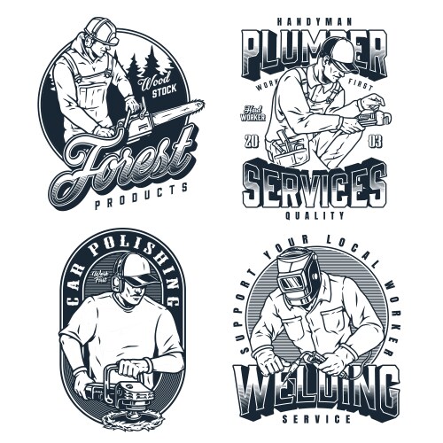 Servicemen monochrome vintage badges set Vector Image