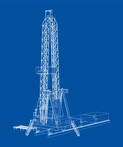 Oil rig rendering of 3d wire-frame style Vector Image