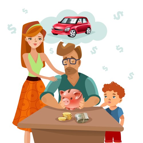 Cartoon poster of happy family helping disabled Vector Image