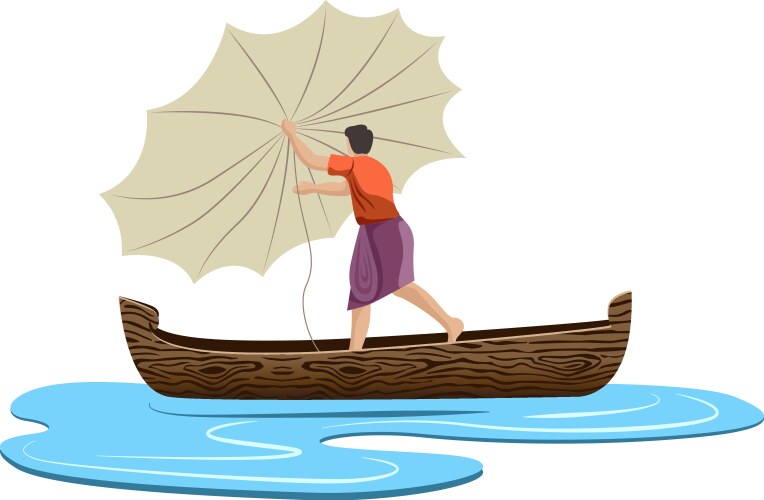 Indian fisherman throwing net in sea Royalty Free Vector