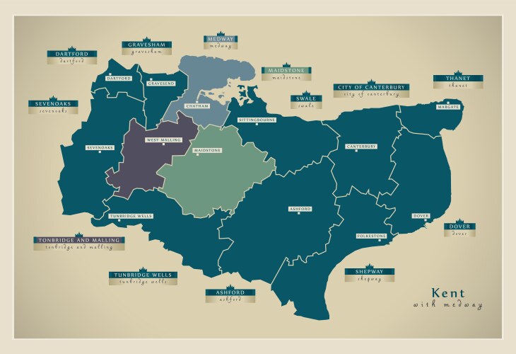 Kent County Map with Districts – Royalty-Free Vector | VectorStock