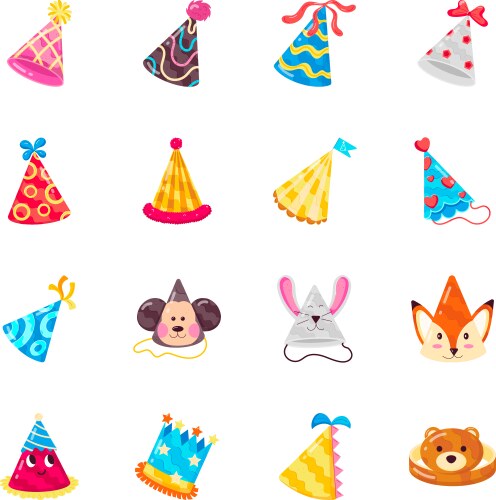 Party caps flat stickers Royalty Free Vector Image