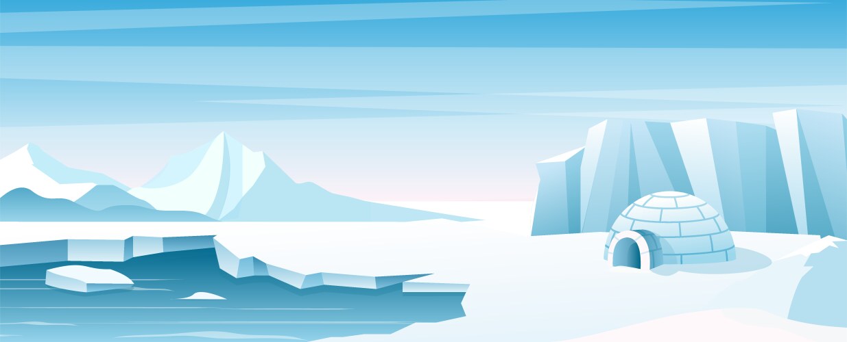 Cartoon winter landscape with iceberg and ice Vector Image