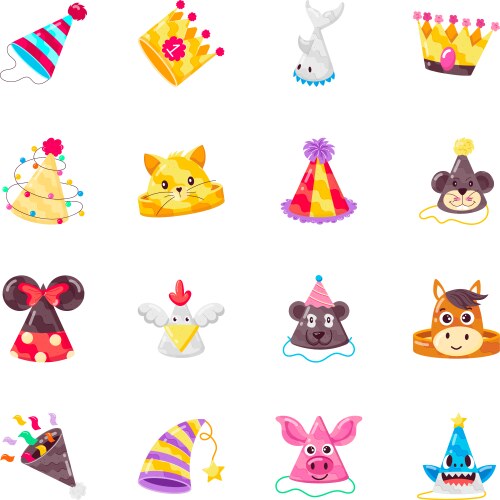 Party caps flat stickers Royalty Free Vector Image