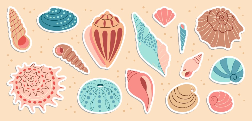 Sea shells sticker set trendy flat style hand Vector Image