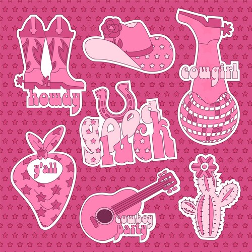 Set of cowgirl stuff in the wild west pink female Vector Image