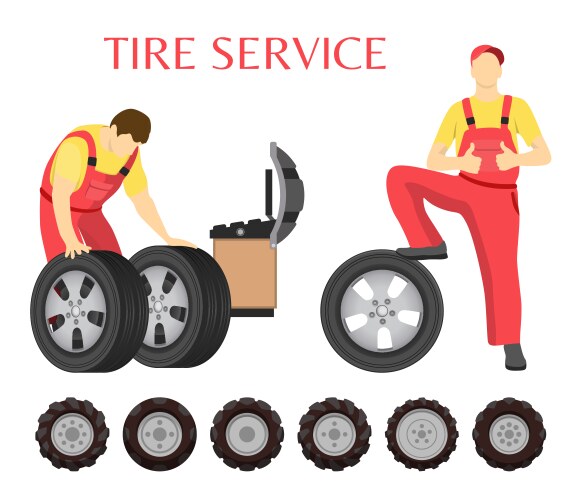 Women mechanic cartoon character tire fitting Vector Image