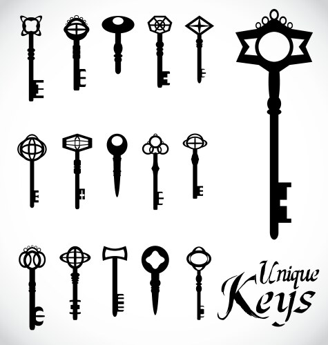 Large set of ornate vintage keys Royalty Free Vector Image