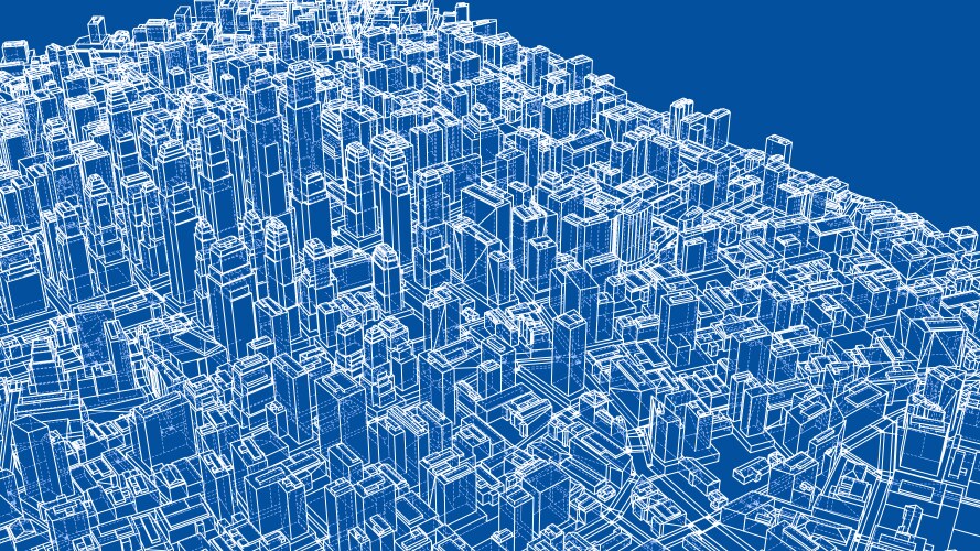Wire-frame city blueprint style Royalty Free Vector Image
