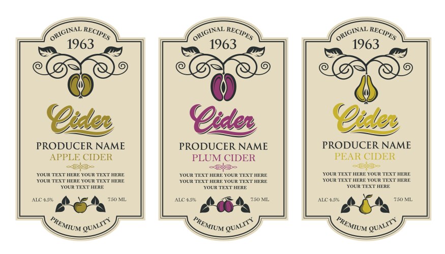 Vintage alcohol labels tequila brandy and soda Vector Image