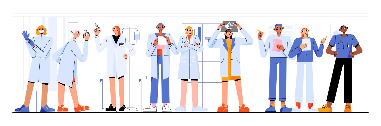 Female nurse doctor character set Royalty Free Vector Image