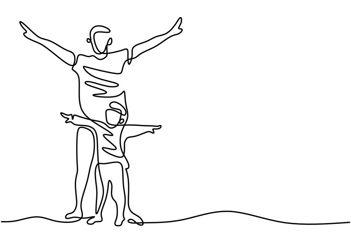 Continuous line drawing of a father and children Vector Image