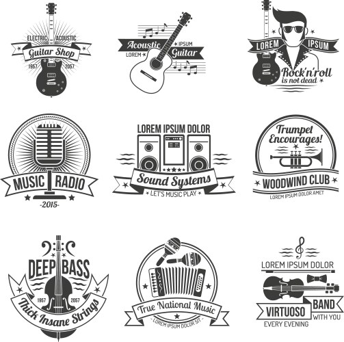 Set of rock and roll music symbols with guitar Vector Image
