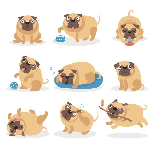 Pug dog cartoon set Royalty Free Vector Image - VectorStock