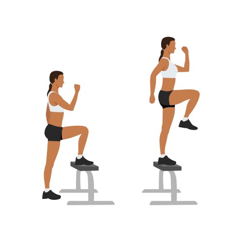 Woman doing box step up exercise flat Royalty Free Vector