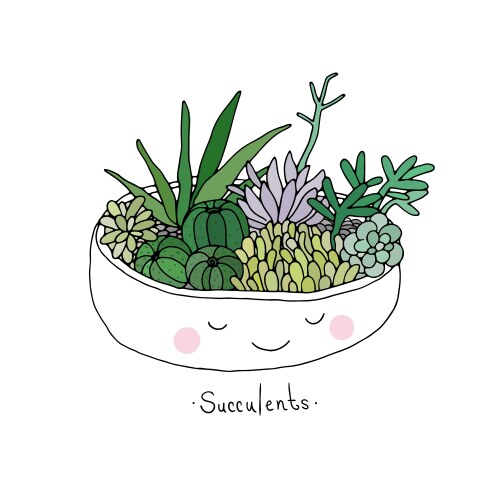 Cartoon cute succulents in pot Royalty Free Vector Image