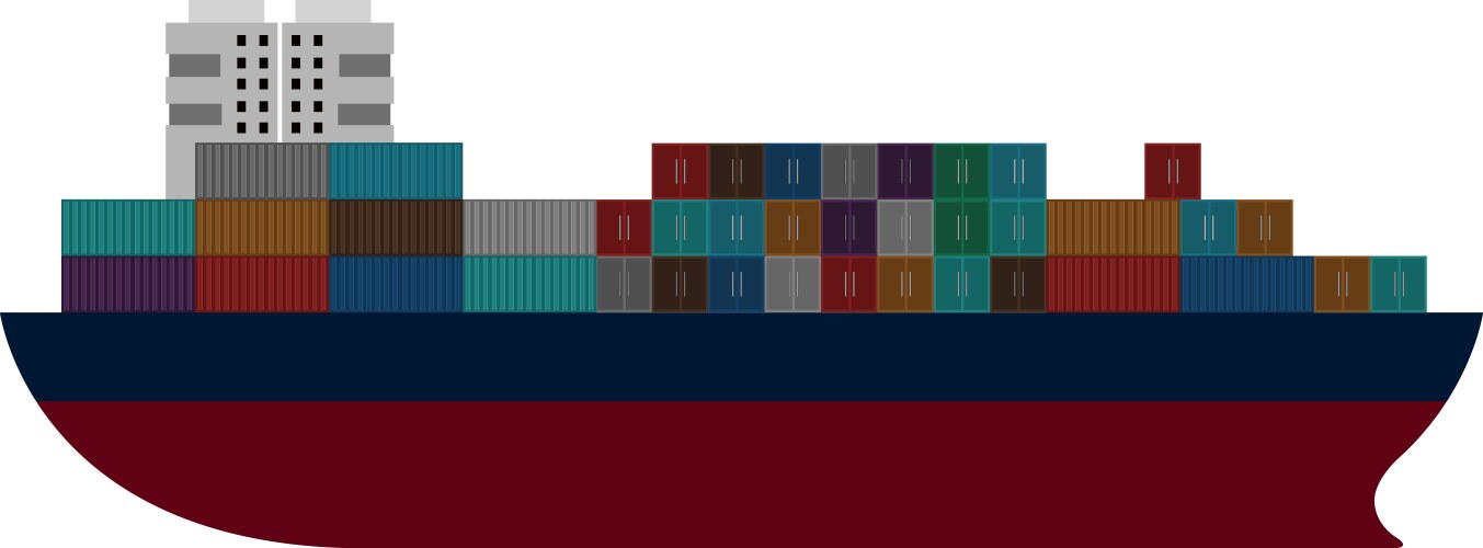 Side view a cargo ship in landscape Royalty Free Vector